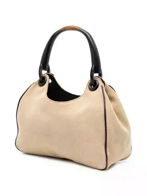 Gucci Canvas Shoulder Bag With Wooden Top Handle