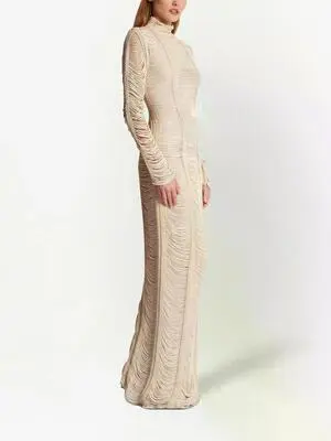 Balmain Macramé Long-sleeve Maxi Dress