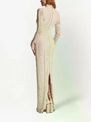 Balmain Macramé Long-sleeve Maxi Dress