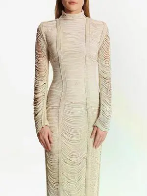 Balmain Macramé Long-sleeve Maxi Dress