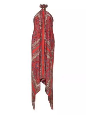 Cara Cara Twist Paisley Asymmetric Halterneck Dress - Red
