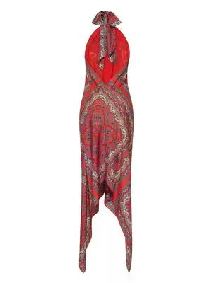 Cara Cara Twist Paisley Asymmetric Halterneck Dress