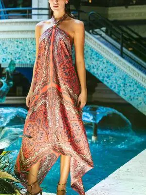 Cara Cara Twist Paisley Asymmetric Halterneck Dress