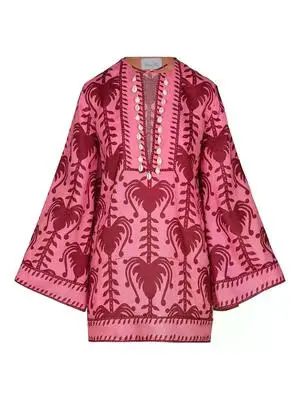 Johanna Ortiz Graphic Print Tunic Dress With Shell Embellishment - Pink
