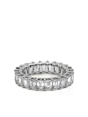 JEWELS AFICIONADO 18k White Gold Emerald Cut Diamond Eternity Band Ring - Silver