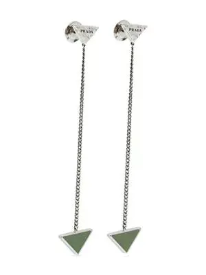 Prada Enamel Triangle Chain Drop Earrings