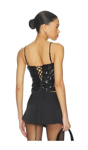 RUNAWAY THE LABEL Sequined Corset Top With Lace-up Back - Black