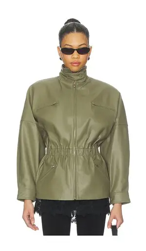 AEXAE Leather Cinched Mid Jacket - Olive