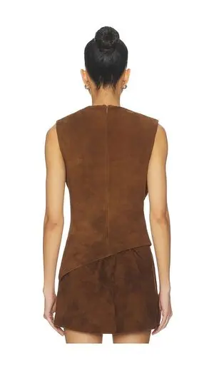 AEXAE Leather Suede Ruched Top