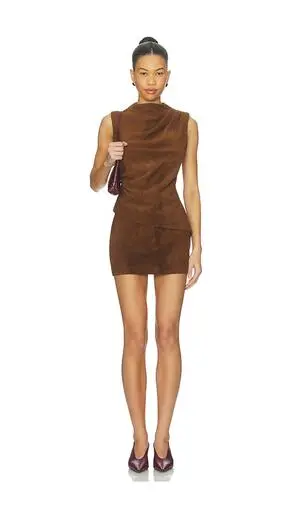 AEXAE Leather Suede Ruched Top