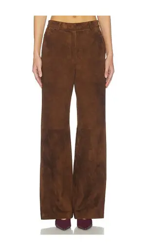 AEXAE Leather Suede Straight Leg Pant - Brown