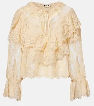 Rixo Faryn Ruffled Lace Blouse In Vintage Cream - Beige