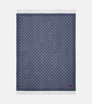 Gucci Gg Wool And Cashmere Blanket - Blue