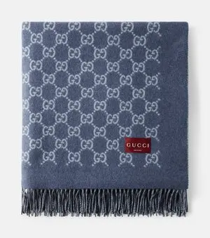 Gucci Gg Wool And Cashmere Blanket - Blue