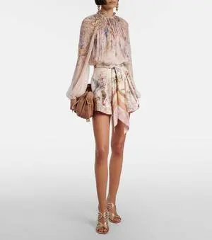 Zimmermann Rebellion Printed Silk And Cotton Shorts