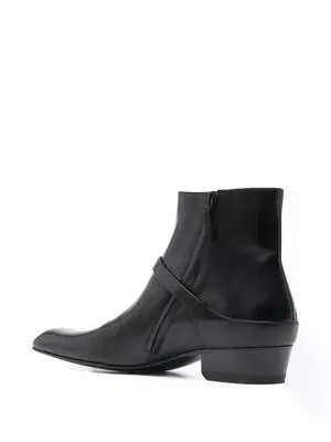 Saint Laurent Leather Buckle Detail Ankle Boots