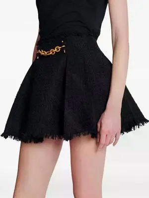 Balmain Pleated Flared Tweed Skirt With Chain Embellishment
