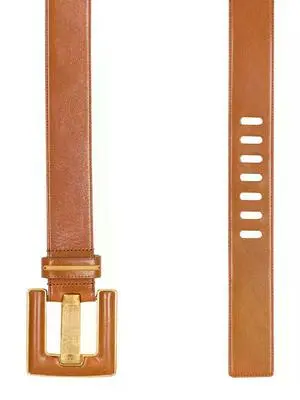 Balmain Anthem Leather Belt With Gold-tone Hardware - Brown
