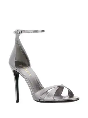 Prada Leather Heeled Sandals - Silver