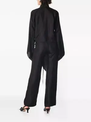 MANURI Ami Silk Shirt With Front Tie Detail - Black