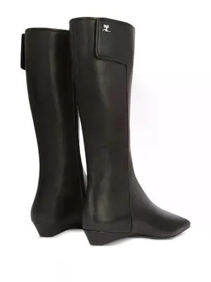 COURREGES Lamb Skin Logo Plaque Boots - Black