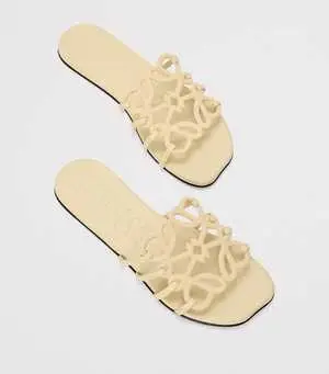 Loewe Leather Petal Anagram Slides - Beige