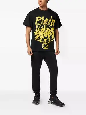 PLEIN SPORT Round Neck Tiger Print T-shirt - Black
