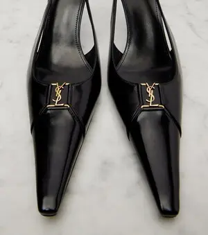 Saint Laurent Babylone Bretel 75 Slingback Pumps In Leather With Palladium Hardware