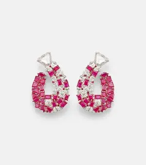 KAMYEN 18kt White Gold Earrings With Rubies And Diamonds - Silver