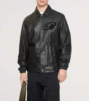 Burberry Leather Cursive Monogram Shirt Jacket