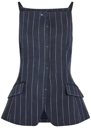 Simkhai Edie Pinstriped Woven Top - Navy