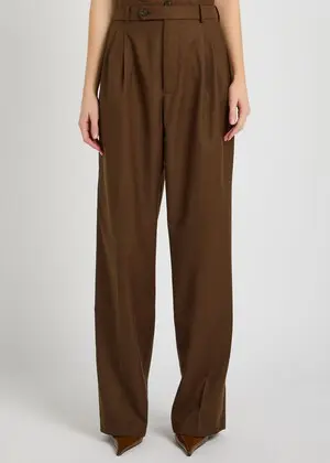 Ronny Kobo Soprano Pleated Straight-leg Woven Trousers - Brown