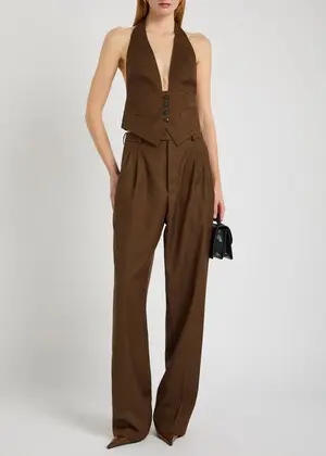 Ronny Kobo Soprano Pleated Straight-leg Woven Trousers - Brown