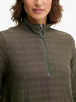 Joseph Ribkoff Zip Textured Top With Stand-up Collar - Brown