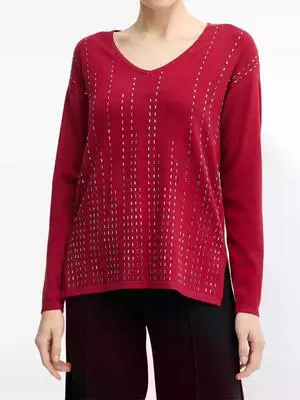Joseph Ribkoff Embellished V-neck Long Sleeve Top - Red