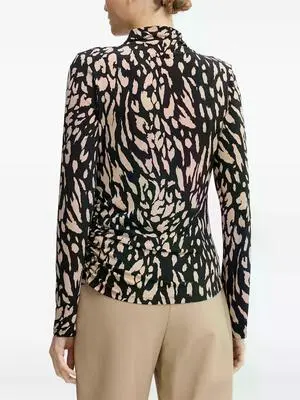 Joseph Ribkoff Printed Ruched Mock Neck Blouse - Black
