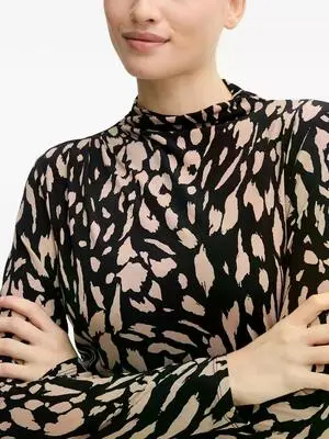 Joseph Ribkoff Printed Ruched Mock Neck Blouse - Black