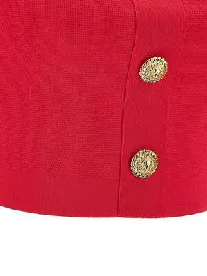 Balmain Square Neck Top With Lion Button Detail - Red