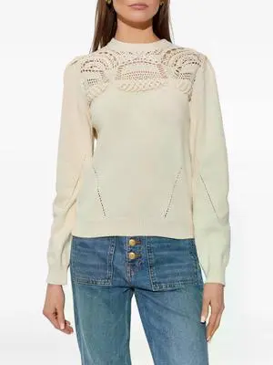 Ulla Johnson Cream Crochet Puff Shoulder Sweater