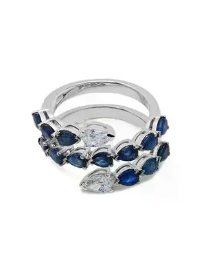 JEWELS AFICIONADO 18k White Gold Sapphire And Diamond Bypass Ring - Silver