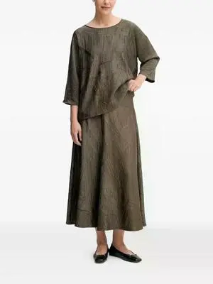 Joseph Ribkoff Pleated Leaf Pattern Midi Skirt - Brown