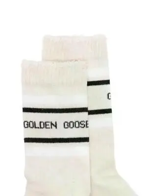 GOLDEN GOOSE Crew Socks With Distressed Details And Stripes