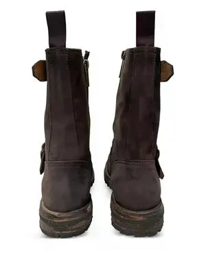 CALCE Zip-up Buckle Biker Boots - Brown