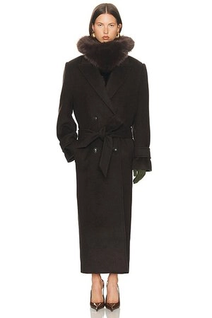 HELSA Helsa Bold Shoulder Long Coat Espresso