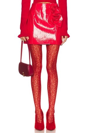 AKNVAS Liva Faux Leather Rose Skirt - Red