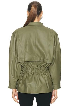 AEXAE Leather Cinched Mid Jacket - Olive Green