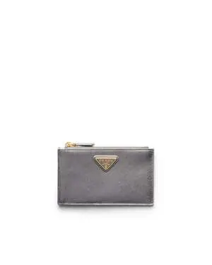 Prada Saffiano Leather Card Holder Chrome