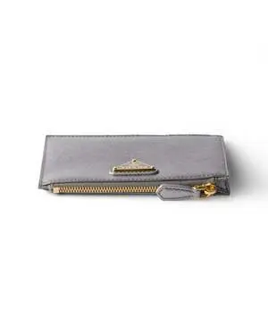 Prada Saffiano Leather Card Holder - Chrome