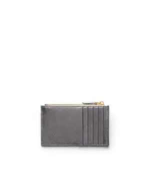 Prada Saffiano Leather Card Holder - Chrome