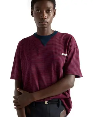 Prada Oversized Striped Jersey T-shirt - Amaranth/blue